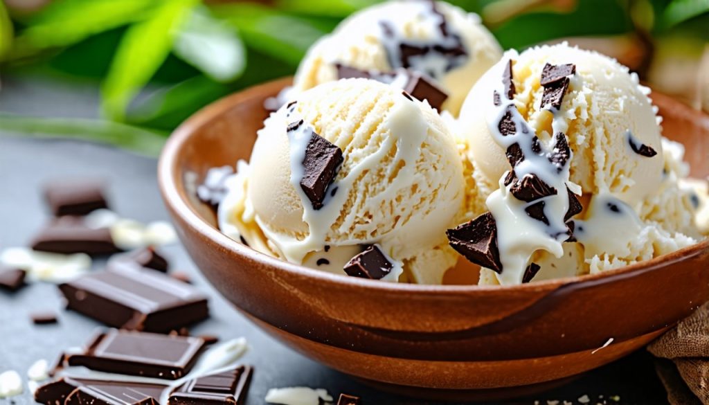 Glace à la Noix de Coco avec Éclats de Chocolat Noir : Une Douceur ...
